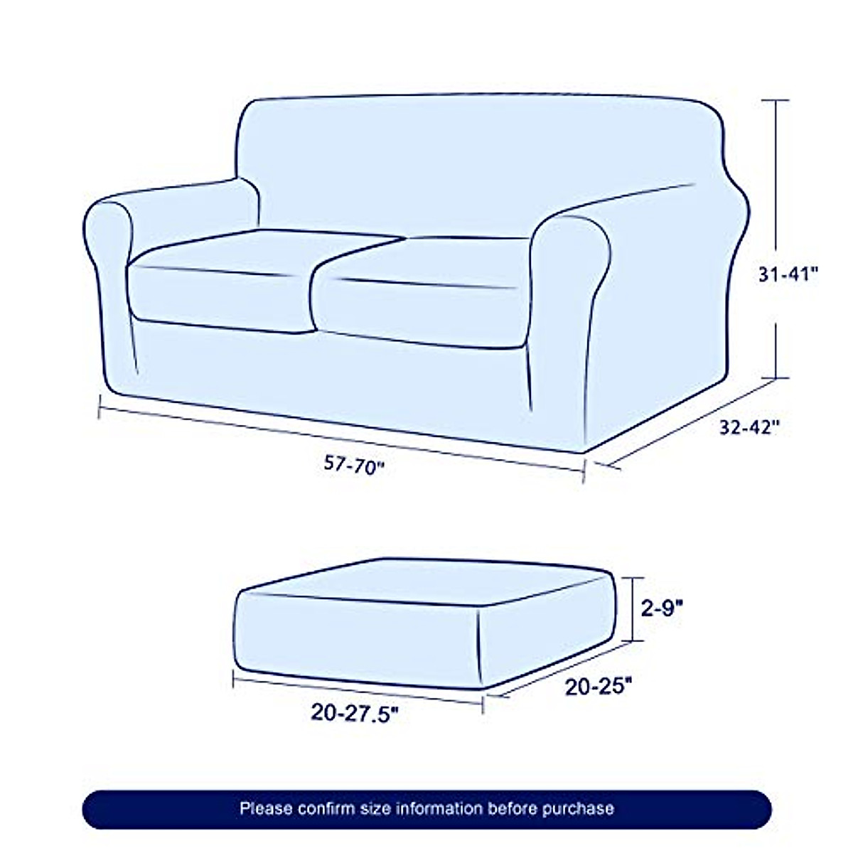 SUBRTEX 3 Piece Sofa Cover High Stretch Couch Slipcover for 2 Cushion Soft Sofa Slipcover Loveseat Cover Jacquard Fabric Furniture Covers with Elastic Bottom Machine Washable(Gray,Loveseat)