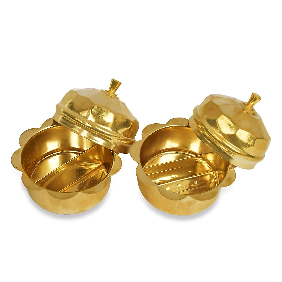RUDRA CENTRE Brass Faceted Haldi Kumkum Container (Dibbi) - Set of 2