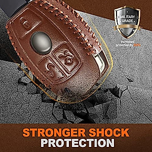 Slohif for Benz Key Fob Cover Keychain Accessories for Mercedes A C E S Class GLK CLA GLA GLC GLE CLS SLK AMG E260l C200l 3 Buttons, Leather Case+D-Ring+Hook(Brown)