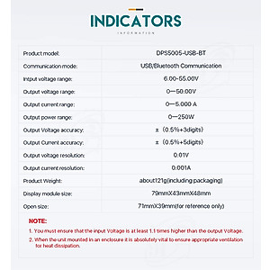 RD DPS5005 USB DC 6-55V to 0-50V 5A Constant DC DC Voltage Current Step-down Power Supply Module Buck Voltage Converter Voltmeter communication(DPS5005-USB-BT)