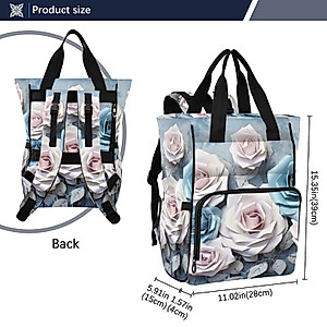 xigua Blue and White Roses Diaper Bag Backpack Multi Function Baby Changing Bags Waterproof Large Capacity Travel Back Pack for Mom Dad