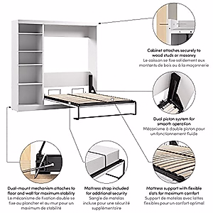 Bestar Pur Full Murphy Bed with Shelving Unit, 84-inch Space-Saving Wall Bed for Multipurpose Room