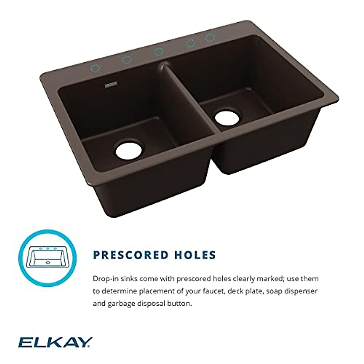 Elkay Quartz Classic ELG3322WH0 White Equal Double Bowl Top Mount Sink