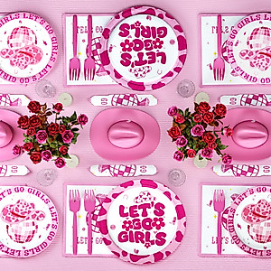 Hombae Cowgirl Bachelorette Party Decorations, Let’s Go Girls Party Supplies, Disco Hot Pink Nashville Cowgirl Bridal Shower, Fringe Curtain Balloon Banner Tablecloth Cake Topper Plates Napkins Forks