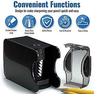 JOINPRO Pencil Sharpeners, Professional Electric Pencil Sharpener, Heavy-Duty Helical Blade; Auto Quick Sharpening; Battery Operated for 6-8mm No.2/Colored Pencils, Kids, Classroom, Office (Black)