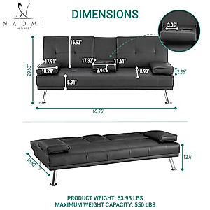 Space-Saving Design: Convertible Futon Sofa Bed, Versatile Comfort - Sturdy Build Modern Faux Leather Futon Couch - Low-Maintenance Upholstery - Customizable Positions - Easy Assembly - Black