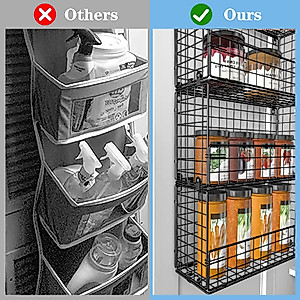 X-cosrack Over The Door Organizer - 4-Tier Pantry Door Organizer Hanging Storage Rack & Detachable And Foldable Metal Seasoning Spice Cabinet Door Storage Wall Basket With Hooks For Bathroom Kitchen