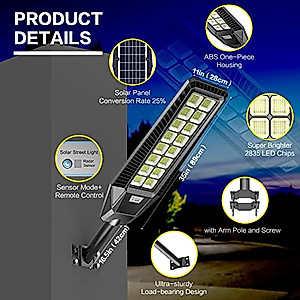 AKOFUN 2 Pack 1600W Solar Street Lights Outdoor 90000 Lumens Dusk to Dawn Street Lights Solar Powered Motion Sensor Waterproof IP66 6000K Solar Light for Yard, Garage, Garden
