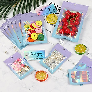 120 PCS Smell Proof Mylar Bags Resealable Odor Proof Bags Holographic Packaging Pouch Bag with Clear Window for Food Storage Jewelry Candy Electronics Storage, 4 Sizes