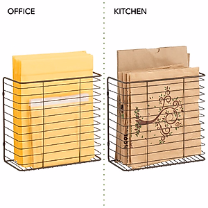 mDesign Wall Mount Metal Open Top Craft, Sewing, Crochet Storage Container Bin - Compact Organizer and Holder for Thread, Beads, Ribbon, Glitter, Clay, Crayons, Markers, Glue - Bronze