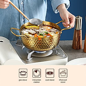 Stainless Steel Noodle Pot for Cooking with Double Handles, Hammered men Pot, Korean Ramen Cooking Pot for Kitchen, Nonstick Ramyun Cooker for Cooking Soup/Curry/Pasta/Stew (Gold)