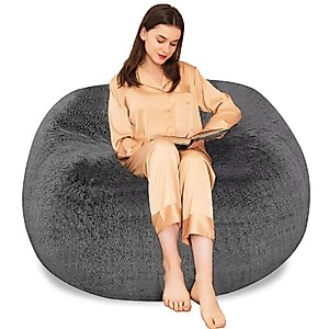 LCYFBE Bean Bag Chairs, 4ft Giant Bean Bag Chair for Adults, Big Bean Bag Cover Comfy Large Bean Bag Bed (No Filler, Cover only) Fluffy Lazy Sofa (Dark Grey)