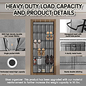 30 Compartment Breathable Mesh Pocket Over the Door Hanging Shoe Organizer, Closet Shoe Organizer, Large Men's and Women's Shoe Organizer, Hanging Over the Door Shoe Organizer (Gray)