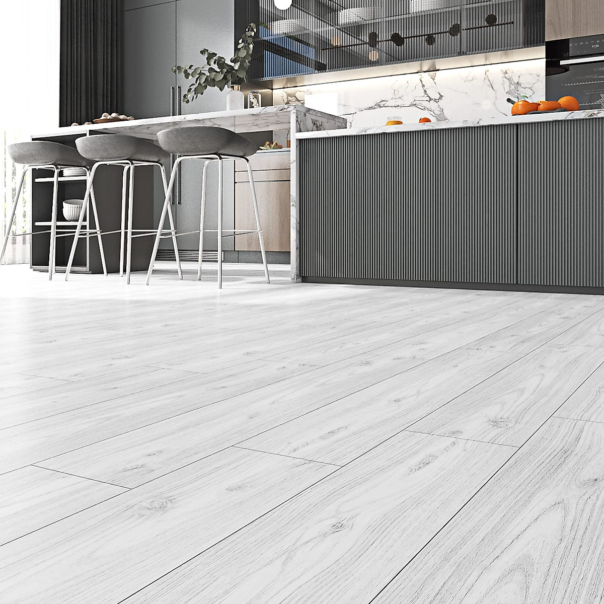 FunStick 6"x36" Peel and Stick Flooring Planks White Wood Vinyl Flooring Peel and Stick Floor Tile White Grey Wood Vinyl Plank Flooring Waterproof Sticky Tiles for Floor Bedroom Bathroom Kitchen 5 Pcs