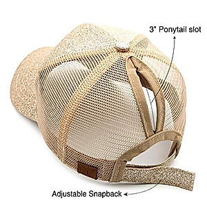 C.C Hatsandscarf Ponytail caps Messy Buns Trucker Plain Baseball Cap (BT-6) (Glitter-Gold)