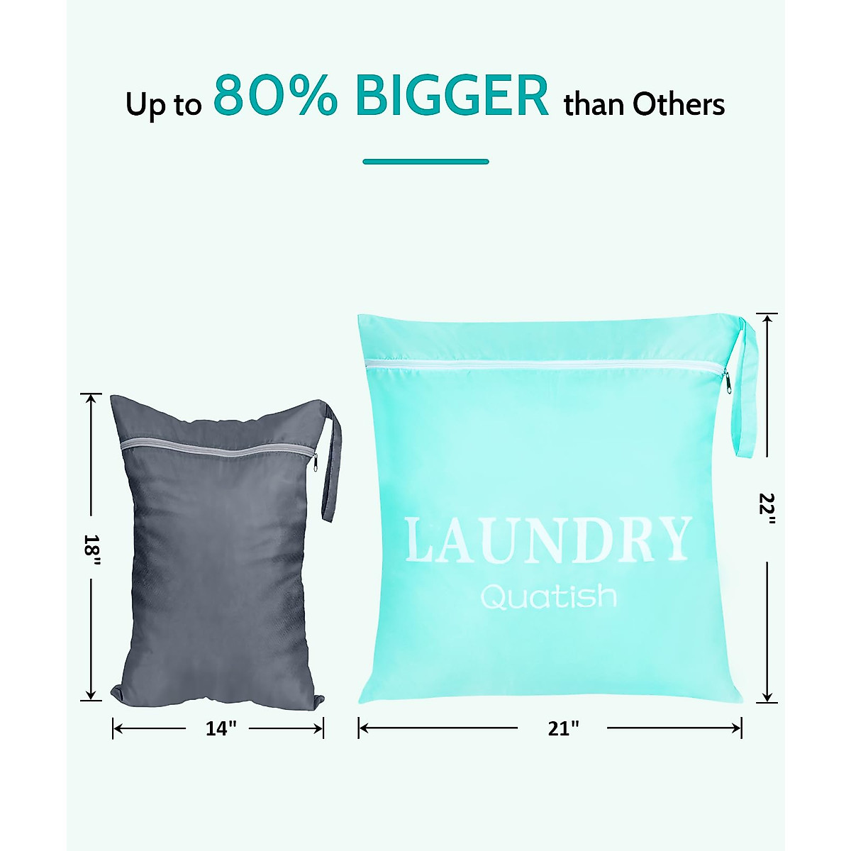 Quatish Travel laundry bags, 2 Pack Laundry Bag Travel, Portable Wet Bag Dirty Clothes Travel Bag, Washable and Small Laundry Bag with Handles, Travel Size Toiletries for Gym, Camping