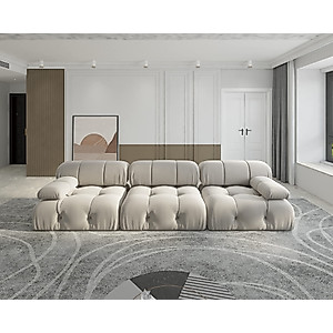 Convertible Modular Sectional Sofa, Modern Velvet Sofa 3-Seater Couch for Living Room, Apartment (104 in/Beige)