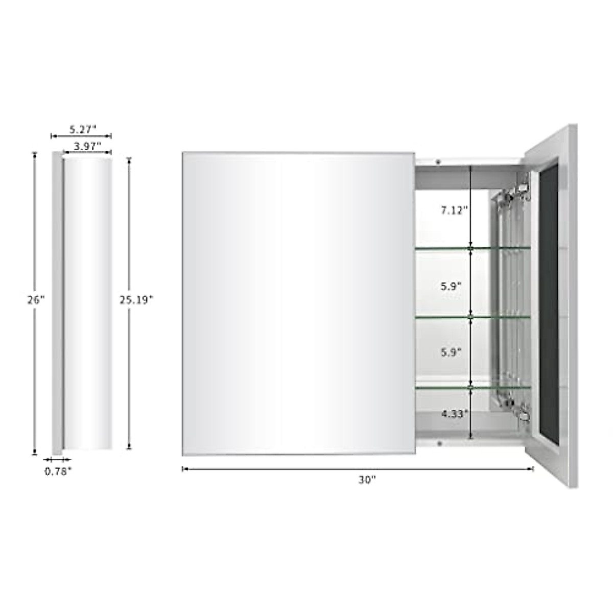 FOMAYKO Aluminum Bathroom Medicine Cabinet with Farmhouse Silver Metal Framed 30(H) x26(W) Inches Double Door Recess or Surface Mount Mirror Cabinet for Bathroom Toilet Kitchen