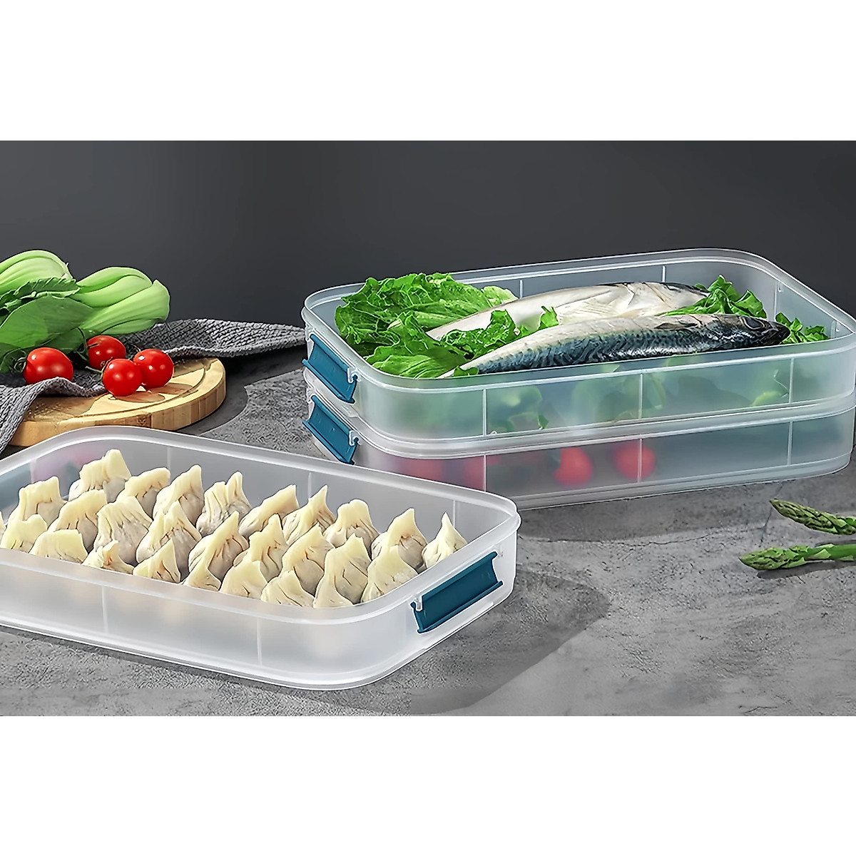 Plastic Bacon keeper with Lids Airtight, Deli Meat Cold Cuts Cheese Saver Food Storage Containers for Refrigerators, Freezer,Shallow Low Profile Christmas Cookie Holder