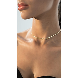 Miabella 18K Gold Over 925 Sterling Silver Figaro, Beaded Singapore, Sparkle, Cuban Link Chain, Adjustable Choker Necklace for Women Made in Italy (Sparkle, 15+2 Inches)