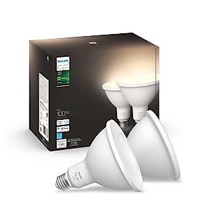 Philips Hue White PAR38 LED 100W Equivalent Waterproof Dimmable Smart Wireless Flood Light Bulb (2 Pack)