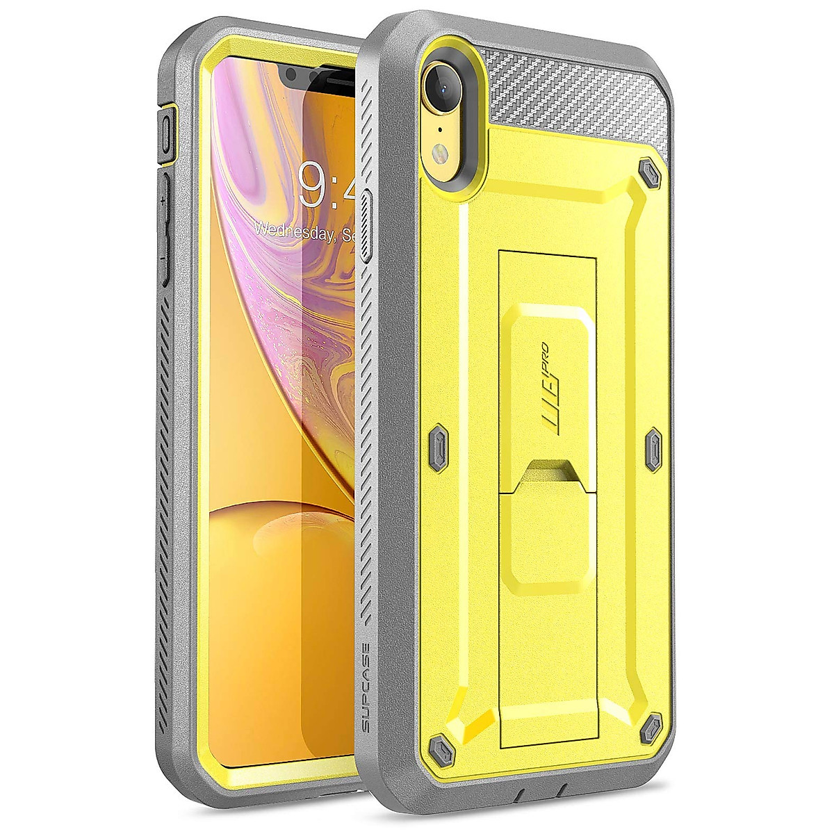 SUPCASE iPhone XR Case, Full-Body Rugged Holster Kickstand Case with Built-in Screen Protector for Apple iPhone XR 6.1 Inch (2018 Release), Unicorn Beetle Pro Series -Retail Package (Yellow)