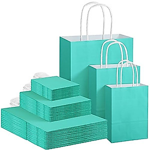 MIMIND 144 Pieces Teal Blue Gift Bags with Handles Assorted Sizes Mint Turquoise Paper Bags Bulk Teal Party Supplies Baby Shower Birthday Wedding Merchandise Bags Retail Shopping Bags Favor Bags