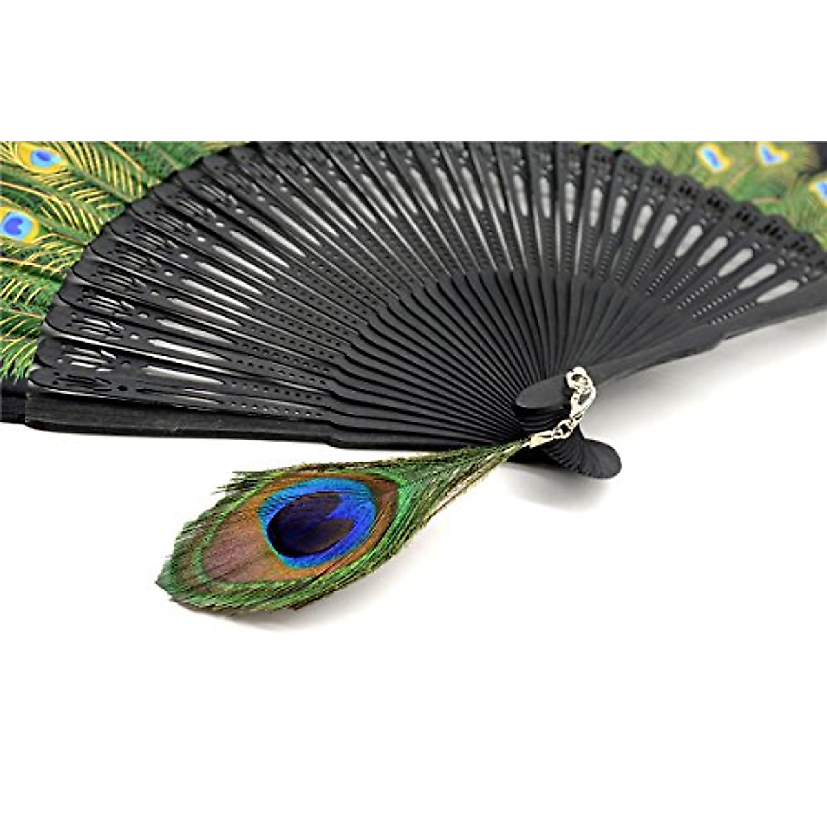 OMyTea Hand Held Folding Fan for Women Peacock Chinese Japanese Oriental Asian Style - for Wedding, Dancing, Church, Party, Gifts (Green)