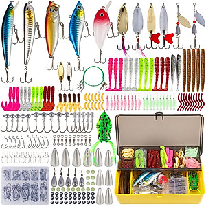 GOANDO Fishing Lures Kit 302Pcs Accessories Set for Bass Trout Salmon with Topwater Lures Crankbaits Spinnerbaits Spoon Worms Jigs and More Fishing Gear with Tackle Box