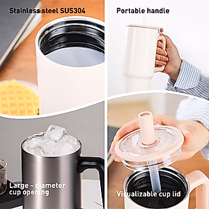 QINGHOU 30.4 oz Stainless steel cold cup,Insulated tumbler with handle、lid and straw,Cup holder compatible for travel,Large sports water bottle jug,Visualization glass cover thermos Cup (Silver)