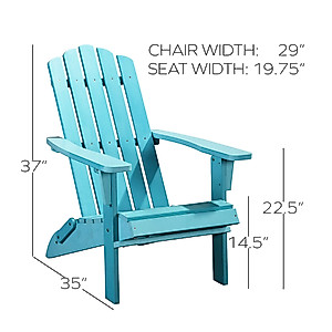 PolyTEAK Folding Adirondack Chair Set of 4, Premium Weather Resistant Poly Lumber, Outdoor Patio Furniture, Up to 300 lbs, Plastic Adirondack Chairs for Garden Fire Pit, Classic Collection - Blue