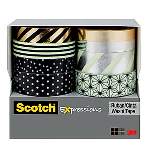 Scotch Expressions Washi Tape Multi Pack, 8 Rolls, Great for Gift Wrapping, Metallic Dots and Stripes Collection