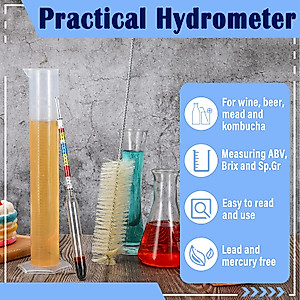 10 Pieces Hydrometer and Test Jar Set, Includes Triple Scale Alcohol Hydrometer 250 ml Plastic Cylinder with Cleaning Brush and Cloth Storage Case Manual for Wine Beer Mead Cider Brewing Supplies