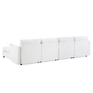 FANYE Oversized Chenille Upholstered Modular Storage Sectional Sofa Couch W/2 Movable Ottomans & Cupholders, U-Shaped Free Combined Sofa&Couch Convertible Sleeper Sofabed for Living Room
