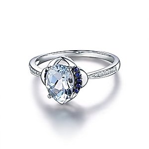 6x8mm Oval Cut Blue Aquamarine Sapphire Halo 14k White Gold Diamond Engagement Ring Wedding Band Size 4-9