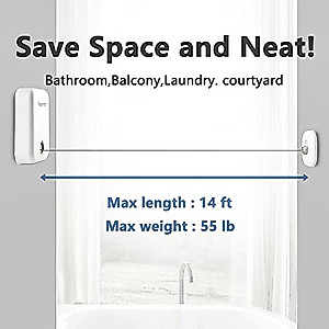 Retractable Clothesline, Raipoment Heavy Duty Wall Mounted Clothes, Indoor and Outdoor Drying Laundry Line, Retracting Hanging Clothing Drying Rack, Lock to Prevent Sagging White