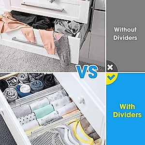 JONYJ Drawer Dividers Organizers 8 Pack, Adjustable Separators 3.2" High Expandable from 11"-19", Clear Plastic Drawer Organizers for Clothing, Kitchen, Bedroom, Closet, Kitchen Storage