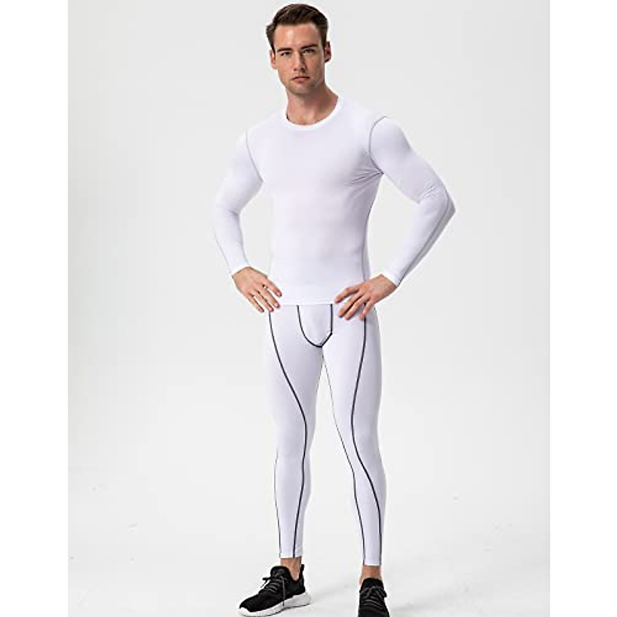 White Compression Shirts Mens Long Sleeve Running Gym Top Shirts Lightweight Sports Baselayer Undershirt Cool Dry