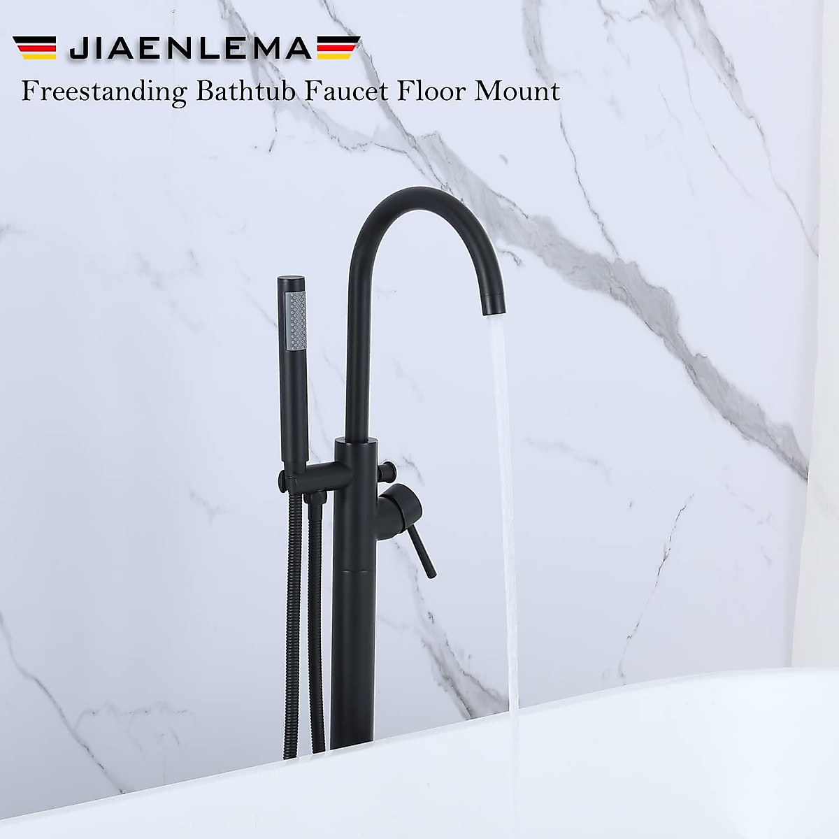 Free Standing Tub Faucet Matte Black Freestanding Bathtub Faucet with Sprayer High Flow Floor Mount Tub Filler with Hand Shower Bathroom Standing Floor Faucet Brass, Single Handle - JIAENLEMA