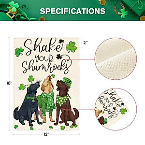 AVOIN colorlife Shake Your Shamrocks St Patricks Day Garden Flag 12x18 Inch Double Sided Outside, Dogs Clover Floral Yard Outdoor Flag