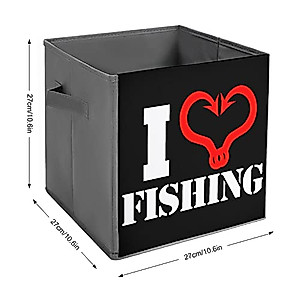 I Love Fishing Hook Foldable Storage Bins Printd Fabric Cube Baskets Boxes with Handles for Clothes Toys, 11x11x11