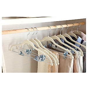 24 Pack Velvet Pants Skirt Hangers with Adjustable Clips,16.7-Inch Clothes Hanger Set for Suit Felt Coat Dress, Premium Non Slip Heavy Duty Space Saving Slim Clothing (Ivory)