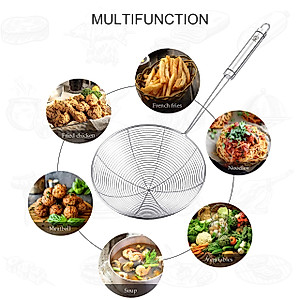 RJ Legend Stainless Steel Kitchen Accessory Utensils Set - Spider Wired Pasta & Noodle Spoon, Fine Mesh Strainer for Cooking, Anti-Grease Fry Away Ladle, Solidifier Pot, Fat Separator, 7 - Inches