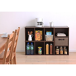 IRIS USA 3-Tier Modular Open Cubby Storage Shelf, Sturdy Storage Bookshelf Cabinet for Living Room Bedroom Guest Room Office Dorm Room Kids Room and Bathroom, Brown Oak