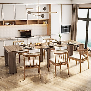 JURMALYN Folding Dining Table Wood Expandable Dining Table for Small Spaces Extendable Dinner Table Space Saving Rectangle Kitchen Table for Home Kitchen Dining Room for 6 8 12 Person Brown
