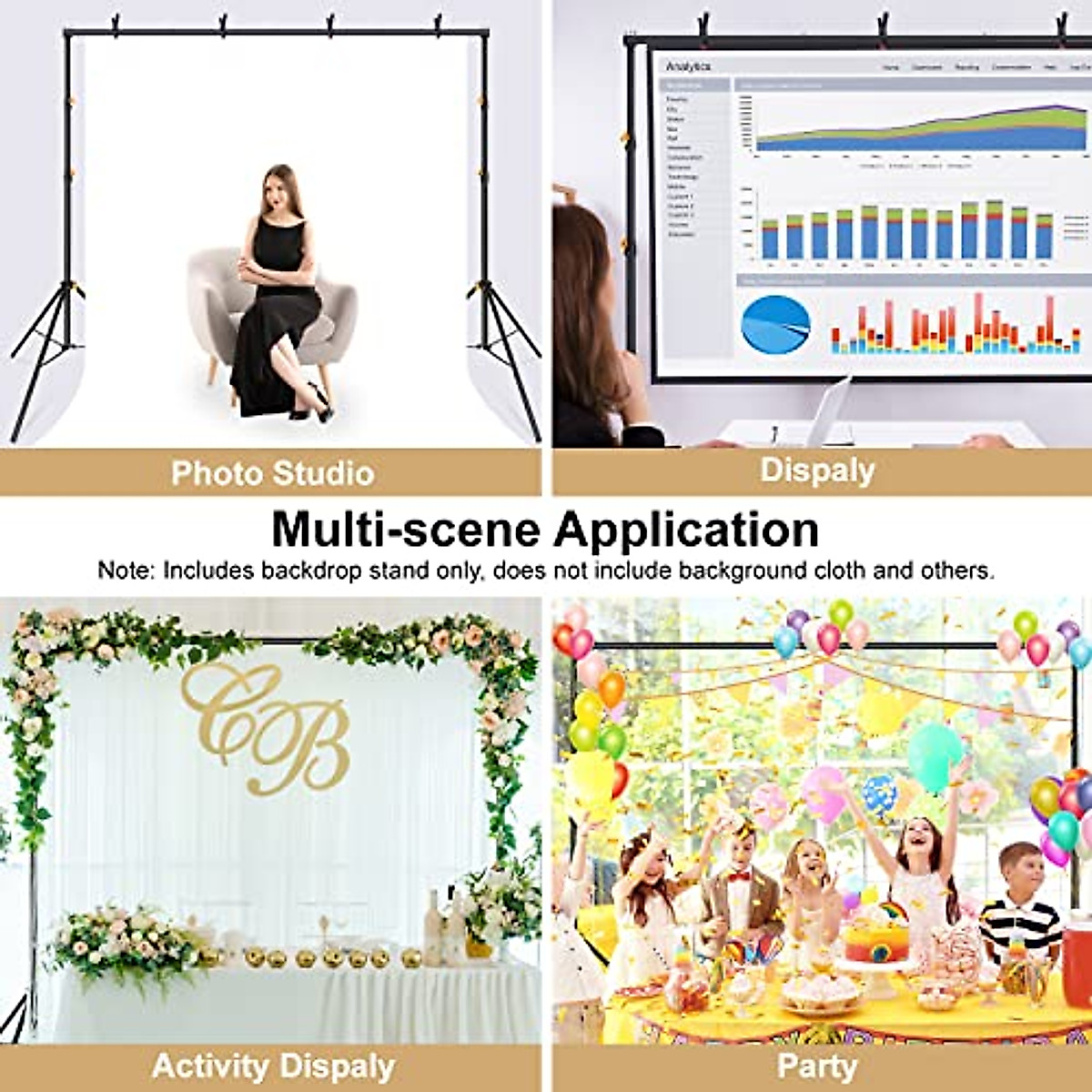 LINCO Lincostore Backdrop Support Stand Kit 10x6.5ft Adjustable Photography Studio Photo Background Support System with Carrying Bag for Green Screen Muslin, 4171