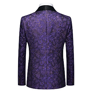 Tuxedo Suits for Men 3 Piece Regular Fit Men's Suit Set Floral Pattern Blazer Jacket Waistcoat Pants Purple L
