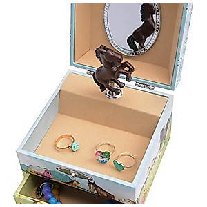 Jewelkeeper Girl's Musical Jewelry Storage Box Pullout Drawer, Horse and Barn Design, Home on the Range Tune