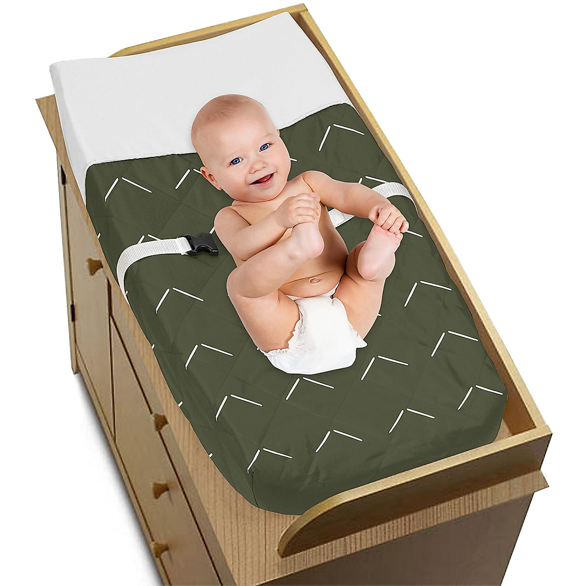 Sweet Jojo Designs Hunter Green Boho Arrow Boy or Girl Baby Nursery Changing Pad Cover - White Bohemian Woodland Tribal Southwest Chevron Geometric Herringbone Woodland