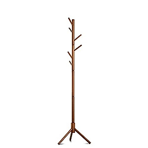 MELDEVO Wooden Tree Coat Rack Stand, 6 Hooks - Super Easy Assembly NO Tools Required - 3 Adjustable Sizes Free Standing Coat Rack, Hallway/Entryway Coat Hanger Stand for Clothes, Suits, Accessories